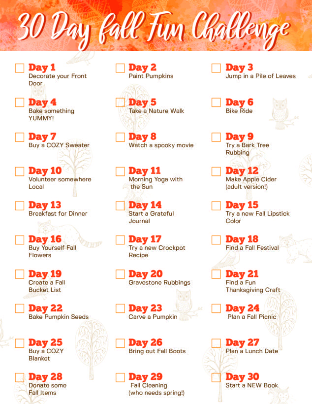 30 Day Challenge: 30 Day Fall Activity Challenge - Mom Generations ...